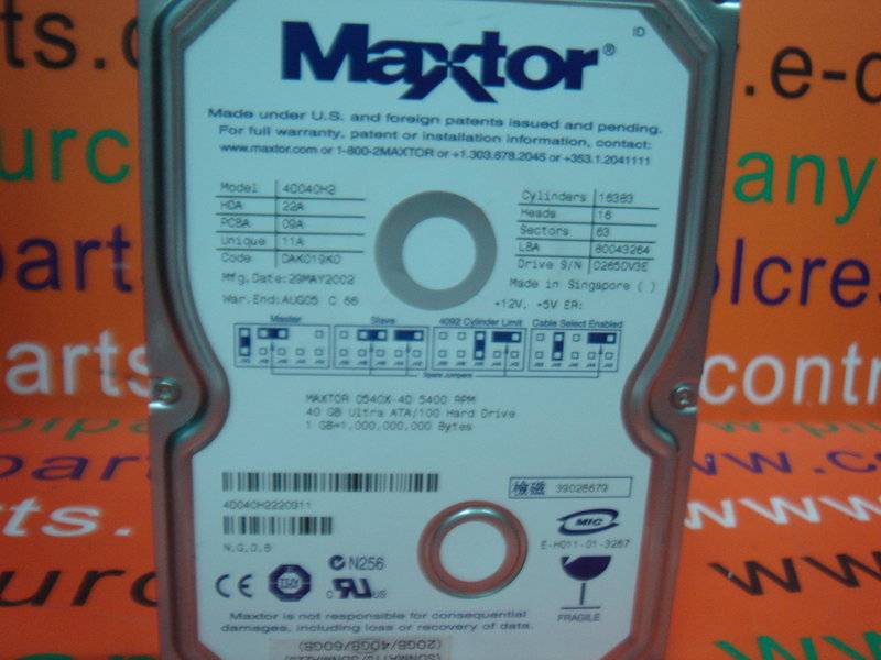 MAXTOR D540X-4D 4D040H2 40GB IDE Hard Disk Drive - PLC DCS SERVO Control MOTOR POWER SUPPLY IPC ...